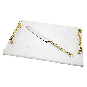 Harper Marble Challah, Cutting, Carving Board with Gold Trim – Includes Knife
