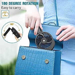 ALPIAZ Misting Handheld Fan Foldable, Personal Small Desk Table Fan, USB Charging, Super Quiet, 3 Speeds, Light-weight for Outdoor Camper Golf Cart or Indoor Personal Office Desk- Blue Blades