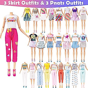 38 Pack Doll Clothes and Accessories - 6 PCS Fashion Dress 6 Tops 6 Skirt Set 3 Sets Swimsuit Bikini 3 Crown Necklace Bracelet Hanger 10shoes