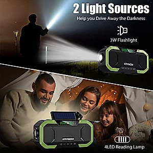 Emergency Hand Crank Solar Radio,Waterproof Bluetooth Speaker,AM FM NOAA Portable Digital Weather Radio with Flashlight,Reading Lamp,5000mAh Cell Phone Charger,SOS Alarm,Compass,Survival Camping Gear