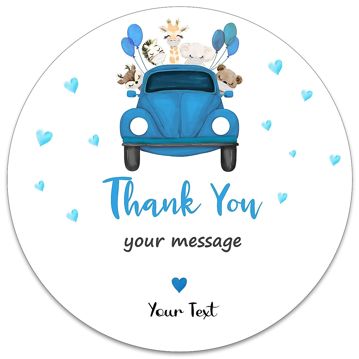 Baby Shower Favors Custom Stickers - Set of 36 Personalized Baby Shower Thank You Gifts Self Adhesive Flat Sheet 2 Inch Round Labels for Drive by Blue Baby Boy Shower Favors Theme (Blue)