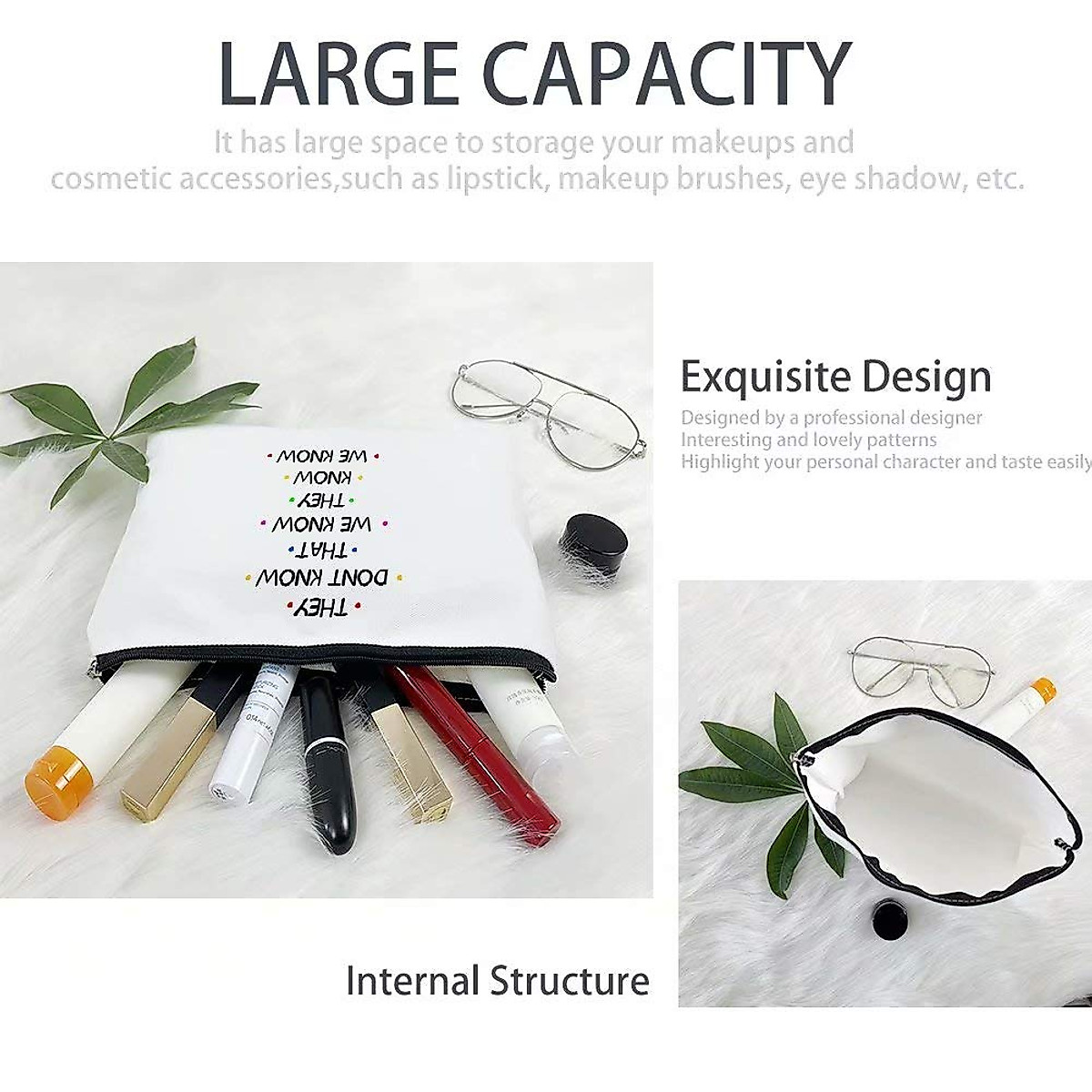 Funny Makeup Cosmetic Bag Friends Tv Show Cotton Zipper Pouch Travel Bag Toiletry Make-Up Case for Friends Fans Women Stoner Friend Bestie Birthday Gifts