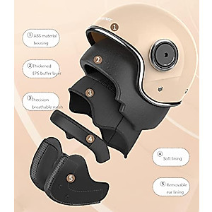 Adults Electric Open Face Bear Ears Motorcycle Helmet, Men Women Motorbike 3/4 Helmet DOT Approved, Retro Vespa Helmet Half Helmet with Visor, for Scooter Cruiser Moped Chopper