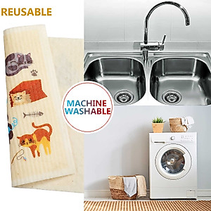 6 Pieces Cat Sweedish Dishcloth Dish Towels Durable Swedish Cleaning Cloths Absorbent and Fast Dry Kitchen Towels Cats Cleaning Cloths for Kitchen Bathroom Office Wedding Housewarming