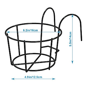 Leoenir 4 Pack Round Hanging Railing Planters - Metal Flower Pot Holder for Balcony and Fence （Black）