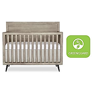 Evolur Stilnovo Mid Century Double-Dresser, Windsor Oak Grey, 52x18x35 Inch (Pack of 1) & Stilnovo Mid Century 4-in-1 Convertible Crib in Windsor Oak Grey, 56x30.25x47 Inch (Pack of 1)