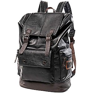 Men's PU Leather Laptop Backpack,Vintage Travel Rucksack for School,College,Bookbag,Large Casual Daypacks for Women YZ11