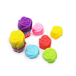 Meiyouju 20 Pcs Reusable and Not Sticky Mini Flower Silicone Baking Cups,Mini Cupcake Liners,Muffin Chocolate Holders Truffle Cups, Easy Clean,Multicolor