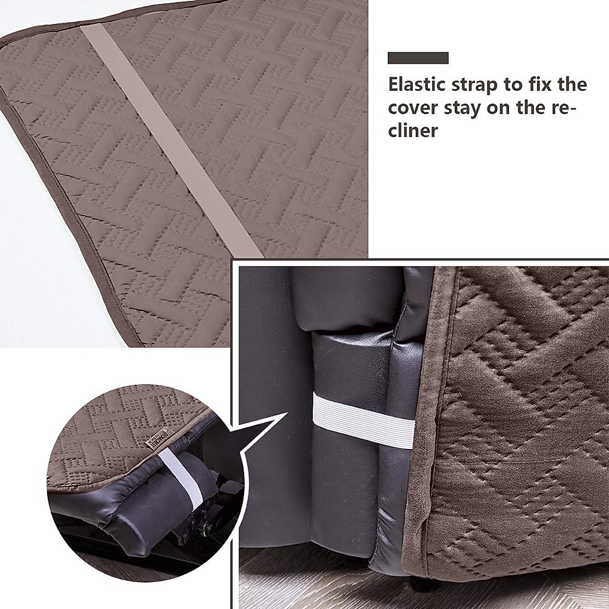 STONECREST Recliner Chair Cover Water Resistant, Reversible Washable Cover Stay in Place (Chocolate/Khaki, Recliner 34" T-Cushion Oversized)