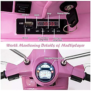 Costzon Kids Vespa Scooter, 6V Rechargeable Ride on Motorcycle w/Training Wheels, Key Switch, Music Horn Lights, Forward/Reverse, ASTM Certification, Gift for Children Boys Girls (Pink)