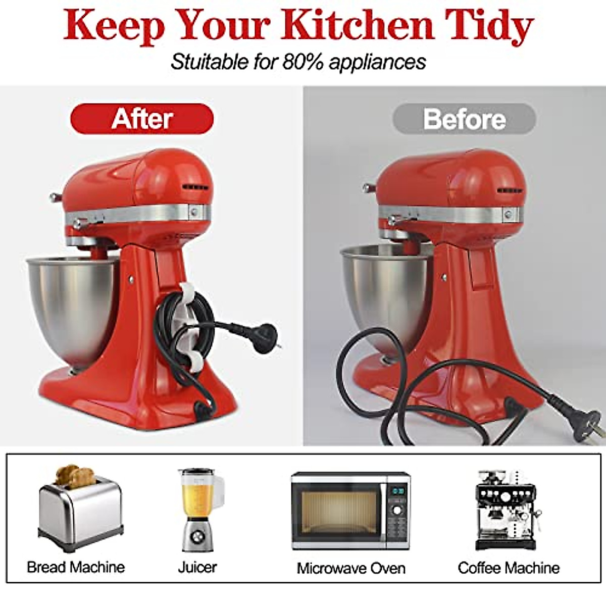 12 Pcs Cord Organizer for Kitchen Appliances,6 Colors Appliance Cord Organizer Stick On, Cord Wrappers for Mixer Pressure Cooker Coffer Maker Toaster