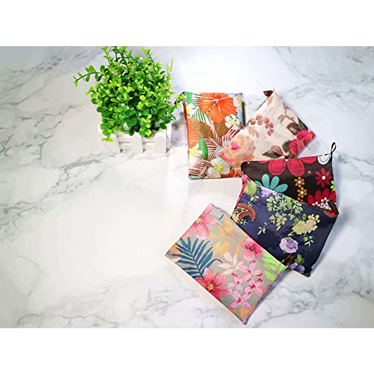 wyxis 5 Pack Eco Friendly Large Floral Tote Bag Foldable Nylon Groceries Bag Fits in Pocket