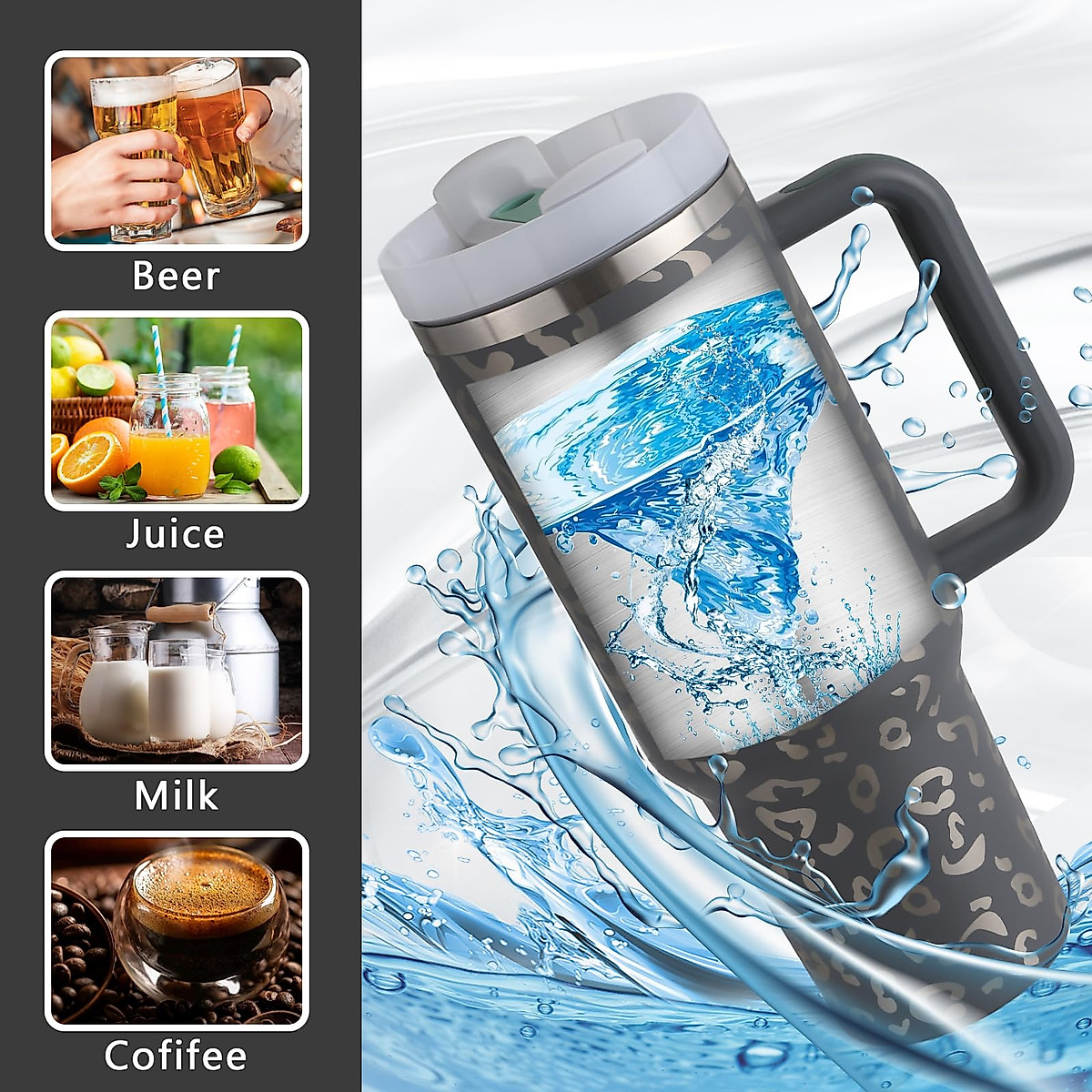 cenivi 40 Oz Tumbler With Handle And Straw, Stainless Steel Tumbler With Lid And Straw Vacuum Insulated Travel Mug 2-In-1 Lid (Straw/Flip) Cup For Hot Cold Beverages,Car,Home,Office, Dishwasher Safe