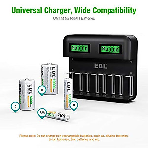 EBL Battery Charger for AA/AAA/C/D Rechargeable Battery with 1.2V NiMH Rechargeable AA Battery 2800mAh(4pcs) and 1100mAh AAA Battery(4pcs) Combo