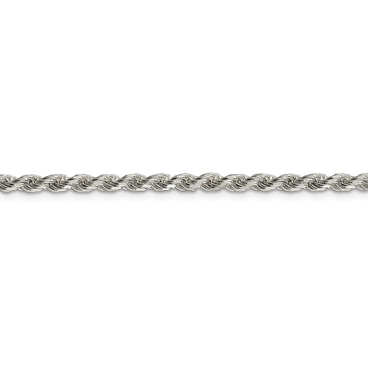 Solid 925 Sterling Silver 3mm Diamond-cut Rope Chain Necklace - with Secure Lobster Lock Clasp 22"