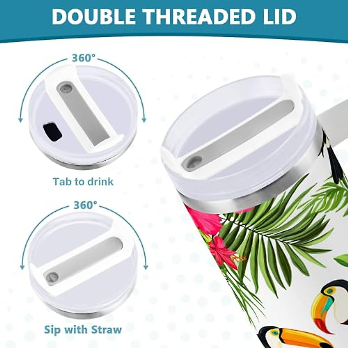 Burbuja Toucans Hibiscus 40oz Insulated Tumblers with Handle and Straw Lid, Double Wall Stainless Steel Travel Mug Leak-Proof, BPA Free, Gift for Mom Dad