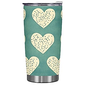 QWEUIOP 20oz Insulated Travel Coffee Mug Abstract Green Heart Pattern Stainless Steel Tumbler with Lid Double Wall Vacuum Coffee Cup For Hot and Cold Drinks14205