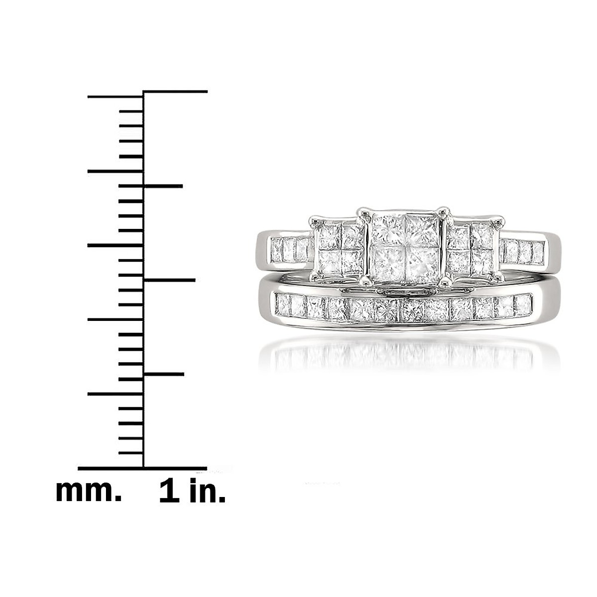 Beyond Brilliance 1.10 Carat Diamond, Prong-Set 14K White Gold Princess Cut Three-Stone Diamond Engagement Bridal Ring Set (I-J, I1-I2)