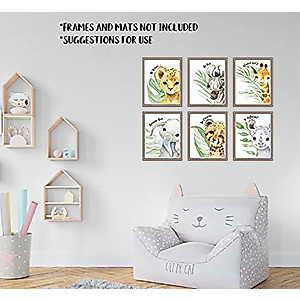 Baby Safari Animals Wall Art Prints - Nursery Decor - Set of 6-11x14 - Unframed - Watercolor
