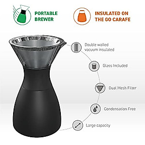 asobu Insulated Pour Over Coffee Maker (32 oz.) Double-Wall Vacuum, Stainless-Steel Filter and Take on the Go Carafe (Midnight Marble)