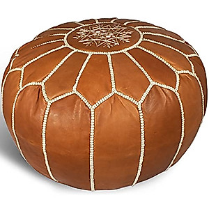 MARRAKESH STYLE Comfortable Leather Ottoman Pouf - Handmade Unstuffed Moroccan Pouf Cover - Round Pouf & Foot Rest Ottoman - Perfect for Living Rooms Bedrooms & Kids Room - Brown