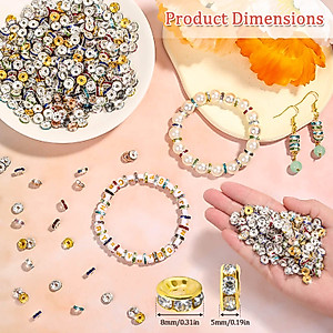 900 Pieces Rondelle Spacer Beads for Jewelry Making, 8mm Rhinestone Spacer Beads Crystal Bead Spacers for Bracelets, Focal Beads for Pen, 15 Colors