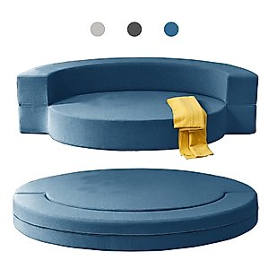 ZAFLY Folding Sofa Bed,Fold Out Futon Sofa Bed Couch,Sleeper Sofa Guest Chaise Lounge Floor Mattress,Modern Fold Down Sofa Couch with Linen Upholstery for Living Room Office Apartment (Blue)