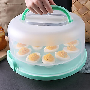 HANSGO Cake Carrier with Lid and Handle, 12x6inch Green Cake Container, Portable Fits 10 inch Cake, 3-in-1 Multipurpose Cake Keeper Holder Platter for Cupcake Devil Eggs Cake Dishwasher Safe