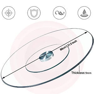 JHSDFOUIH Lazy Susan Turntable for Table, Round Tabletop Rotating Serving Tray, Transparent Table Top Circle Centerpiece, Thicken Explosion-Proof Tempered Glass, for Sharing Food Easier