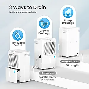 TOSOT 50 Pint with Internal Pump 4,500 Sq Ft Dehumidifier Energy Star - for Home, Basement, Bedroom or Bathroom - Super Quiet (Previous 70 Pint)