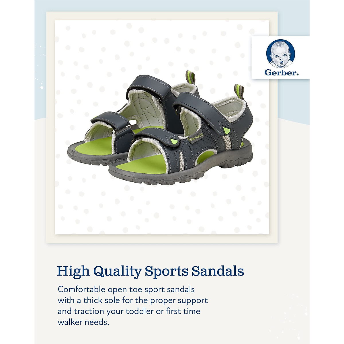 GERBER Baby Boys' Sandals - Adjustable Summer Sports Sandals (Infant/Toddler), Size 4 Infant, Grey/Neon Lime