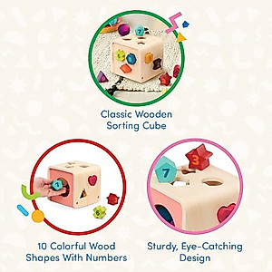 Battat – Shape Sorter For Toddlers, Kids – Wooden Learning Cube – 10 Colorful Wood Shapes With Numbers – Count & Sort Cube – 1 Year + – Count & Sort Cube