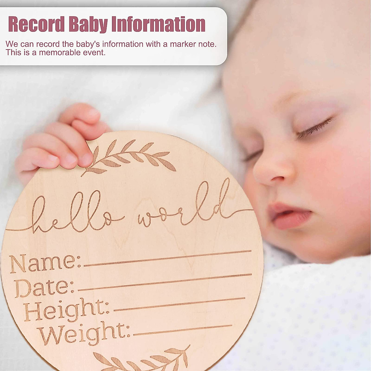 Wooden Baby Announcement Sign, Birth Announcement Sign, Hello World Newborn Sign for Newborn Gift to Baby Shower, Baby Name Announcement Sign Souvenir