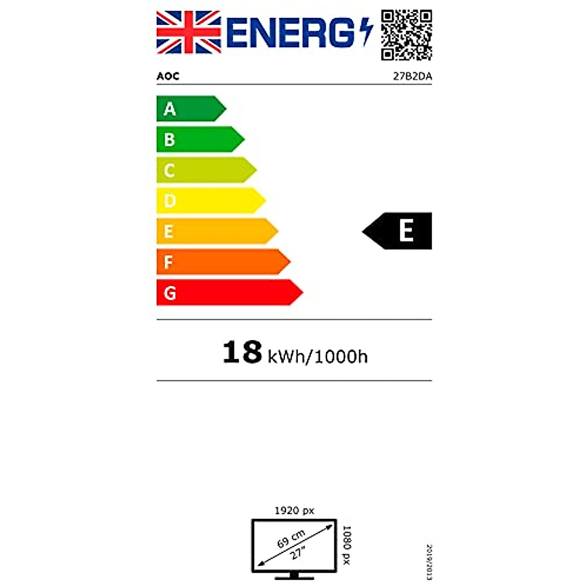AOC 27B2DA 27 inch IPS Monitor - Full HD 1080p, 4ms Response, Built In Speakers, HDMI, DVI