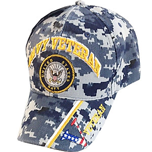 United States Navy Veteran V Blue CAMO Baseball Style Embroidered HAT us USA Cap