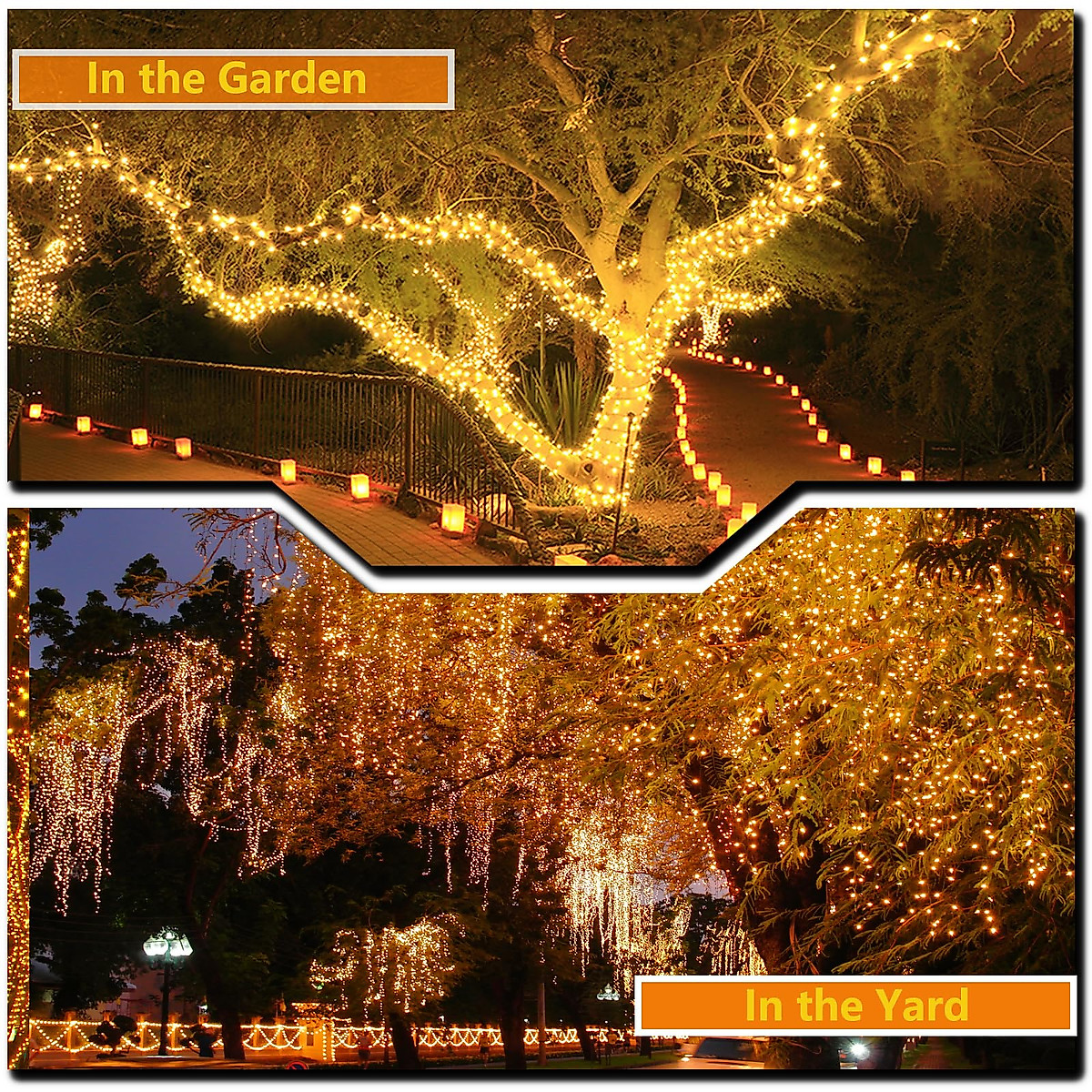 OZS 2 Pack 144FT 400LED Solar String Lights Outdoor, Waterproof 8 Modes Solar Outdoor Tree Lights,Green Wire Solar Lights Outdoor for Garden, Patio, Party, Wedding, Christmas Decorations (Warm White)