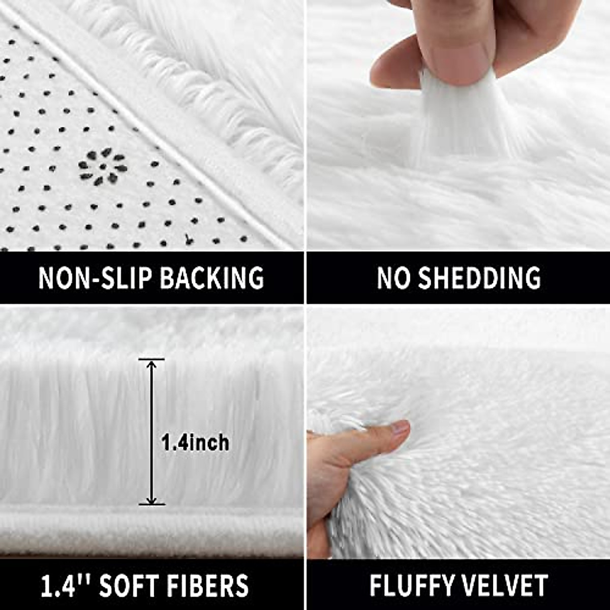 RUGTUDER Soft Area Rugs for Bedroom, 4x6 Feet, Fluffy Rug, Shag Carpet for Living Room Decor, Fuzzy Rug for Kids Baby Nursery Room, Furry Throw Rug for Girls Boys Dorm Room, Anti-Slip Rug, White