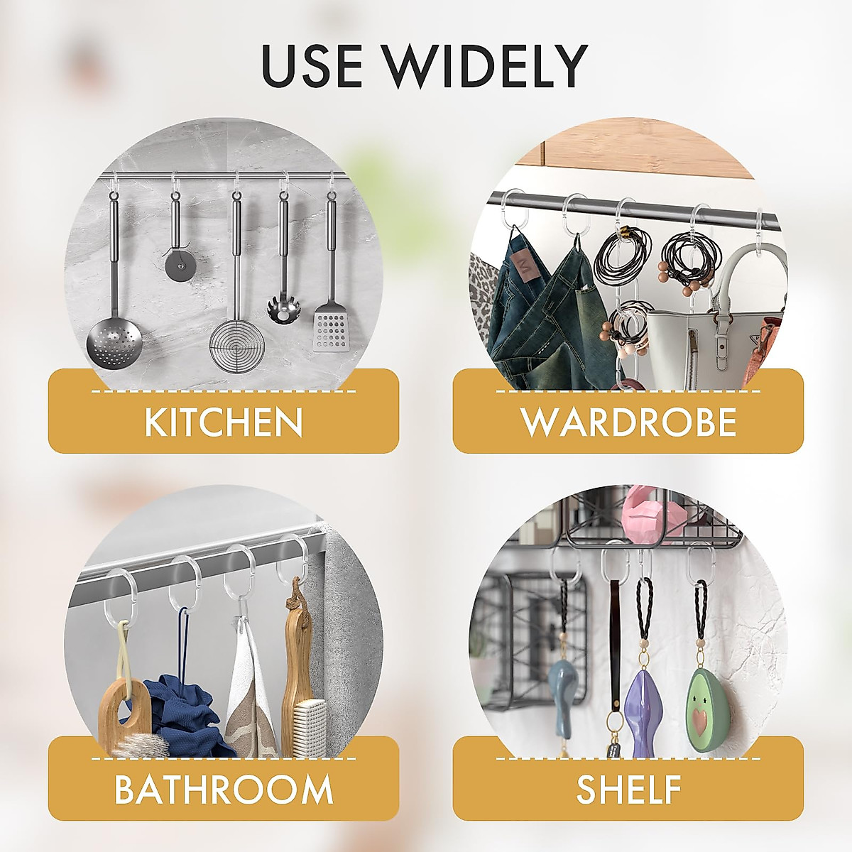 Amazer Plastic Shower Curtain Rings Hooks, Shower Curtain Hooks Rings, 24 Pcs Shower Hooks for Shower Curtain, C Shaped Shower Rings for Curtain, Clear Shower Curtain Rings for Bathroom Shower Rod