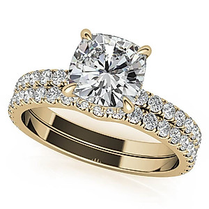 Moissanite Solitaire Wedding Ring Set 2 CT Cushion Cut Bridal Engagement Ring Set for Women, Handmade Anniversary Propose Gifts Her, VVS1 Colorless, 10K 14K 18K Solid Gold, 925 Silver (925 Silver (Yellow Gold Plated))