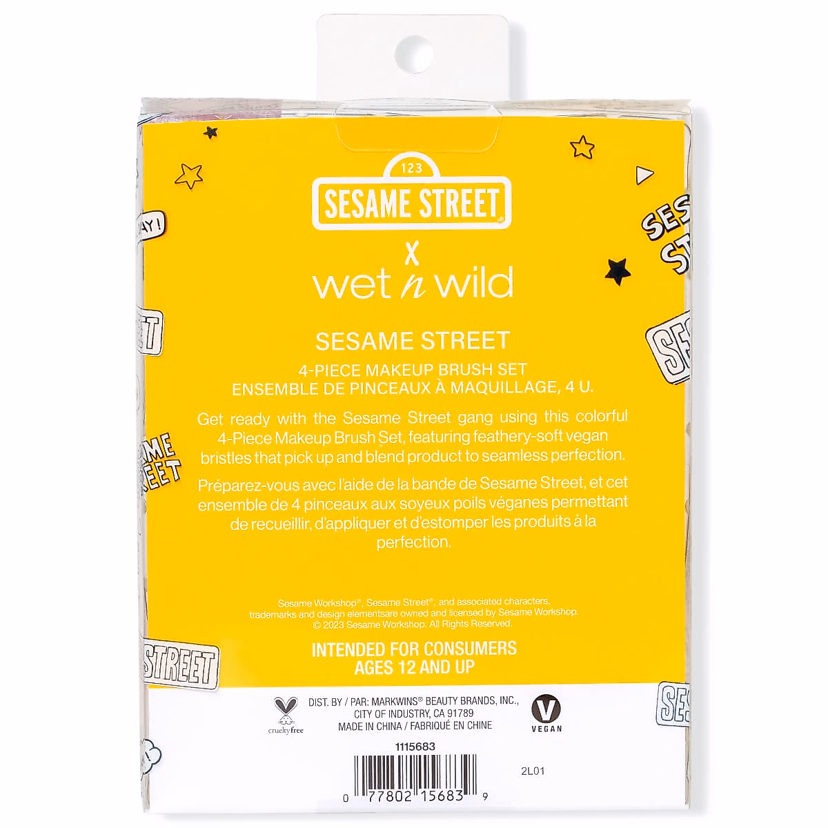 wet n wild Sesame Street 4-Piece Makeup Brush Set, Buildable & Blendable Multifunctional Seamless Application, Cruelty-Free & Vegan Feathery Soft Bristles
