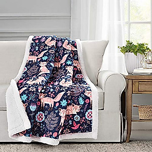Lush Decor Pixie Fox Sherpa Throw Blanket, 60" x 50", Navy & Pink