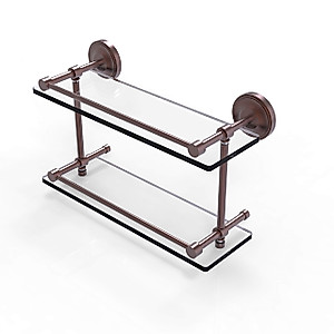 Allied Brass PRBP-2/16-GAL-CA Prbp 2 Gal Prestige Regal Inch Double Gallery Rail Glass Shelf, 16 Inch, Antique Copper
