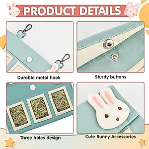 Rabbit Hay Feeder, Bunny Hay Bag for Rabbits,Rabbit Feeder Fabric Bag Feeder Storage Bag,3 Holes Cotton Canvas Fabric Hanging Hay Feeder Bag for Small Animal,Hay Guinea Pig(Macaron Green)
