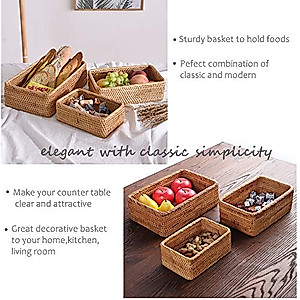 amololo Handmade Rectangle Wicker Fruit Box Rattan Tray Magazine Organizer and Small Objects Container Serving Basket (Large)