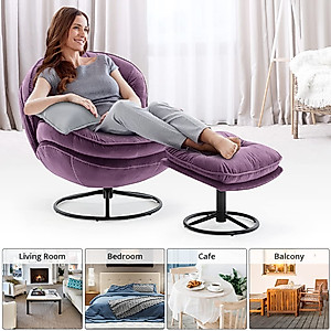 LLS Velvet Swivel Accent Chair with Ottoman Set, Purple, Comfortable Single Leisure Sofa Chair with 360 Degree Swiveling for Living Room