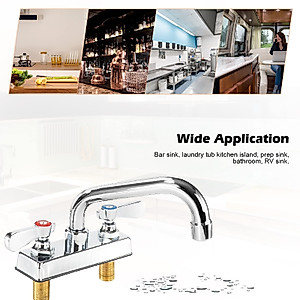 Commercial Bar Sink Faucet 4 Inch Center Deck Mount Bar Sink Faucet 2 Hole Brass Constructed & Chrome Polished with 8" Swivel Spout & Dual Lever Handles
