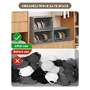 Beveetio 2 Pcs Hat Storage Box With PVC Dustproof Cover, Space Saving Hat Organizer For Baseball Caps, Baseball Cap Organizer For Pack Hats, Stackable Cap Holder Organizer, Hat Organizer For Closet