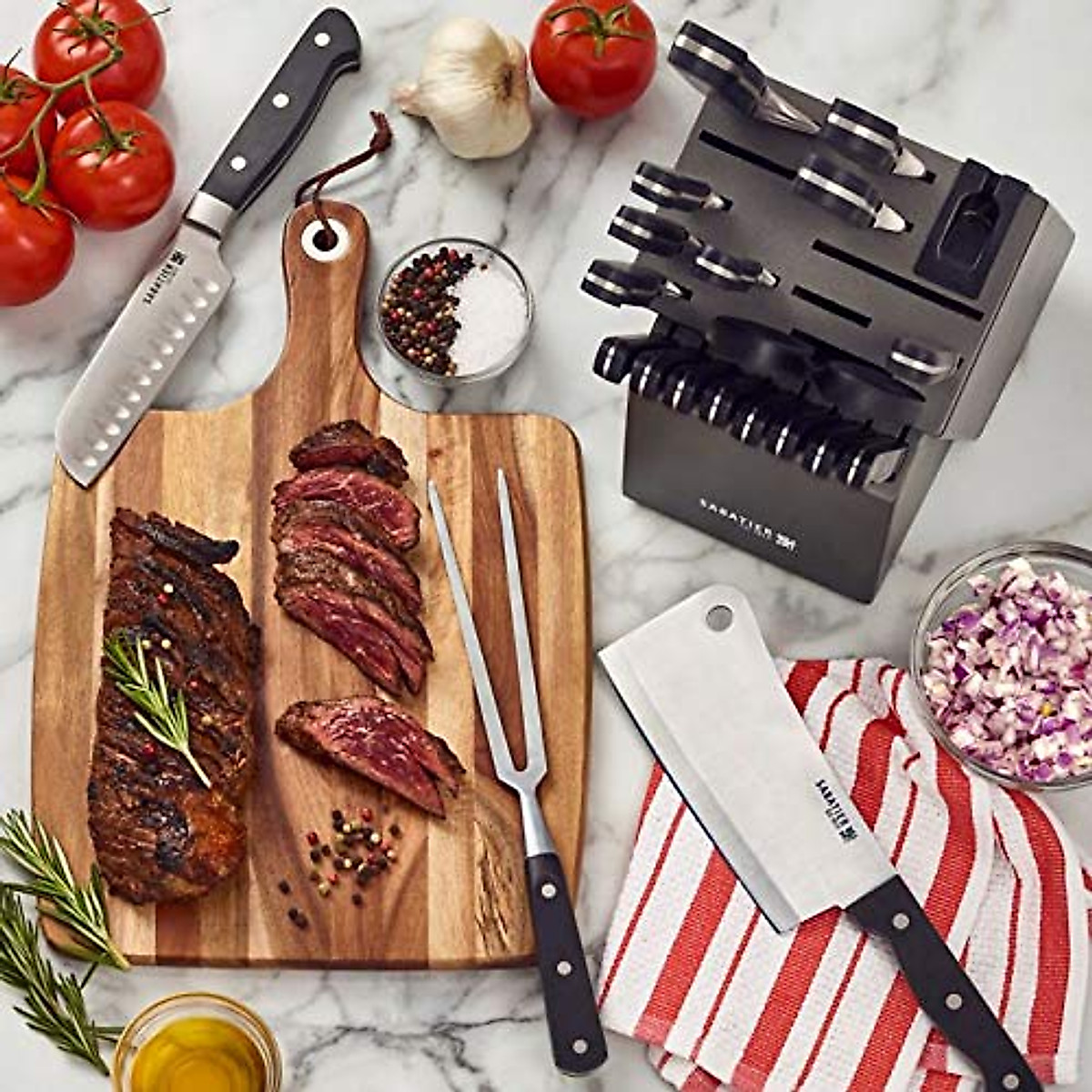 Sabatier Sharpening Edgekeeper Pro 21-Piece Forged Triple Rivet Knife Block Set