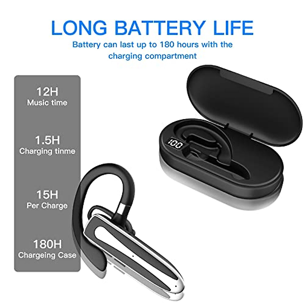 Bluetooth Headset for Cell Phone, Wireless Bluetooth 5.1 Earpiece Single-Ear Headset Hands-Free Earphones,in Mic with Charging Case, for Office Driving Calling Compatible Android/iPhone.