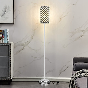 GyroVu Crystal Floor Lamp, Elegant Standing Lamp Modern Floor Lamp Silver Finish Tall Pole Lamp Accent Light with On/Off Foot Switch for Living Room, Girl Bedroom, Dresser, Office